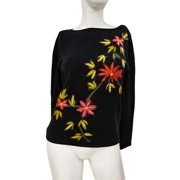 Rafaella | Sweaters | Rafaella Black Floral Long Sleeve Sweater Large ...